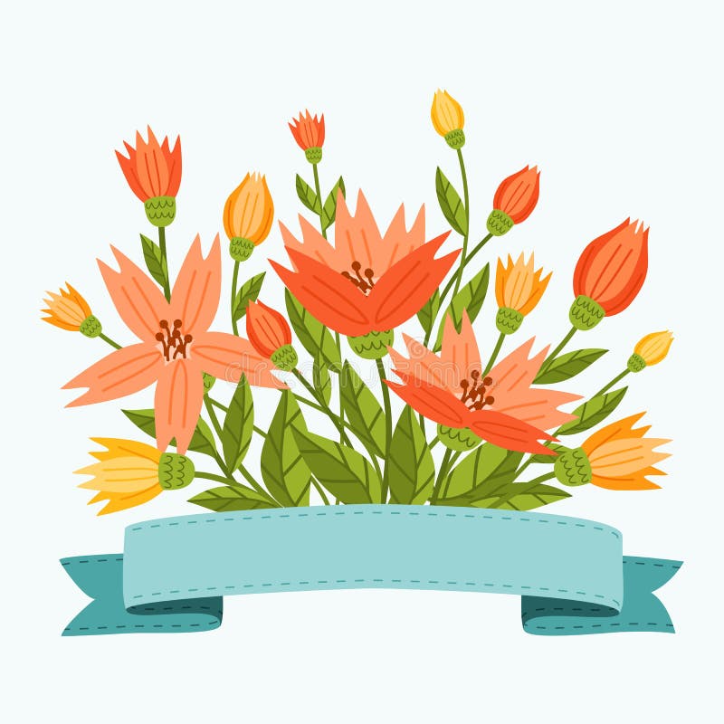 Flowers with ribbon stock vector. Illustration of decoration - 29041878