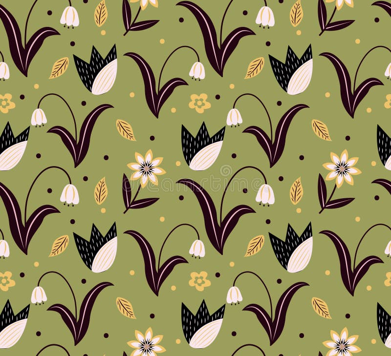Flowers Seamless Pattern. Floral Plant Patterns Endless Background ...