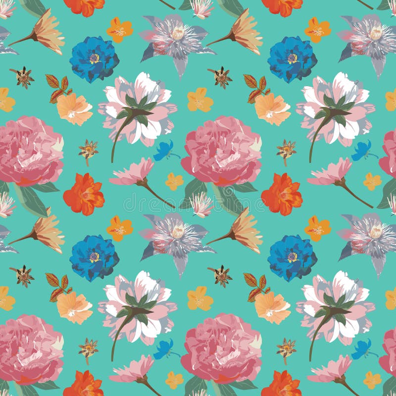 Flowers Seamless Pattern Hand Drawn For Print Design Vector Pat Stock Vector Illustration Of