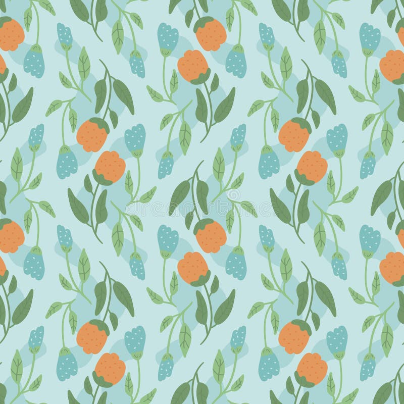 Flowers Seamless Pattern. Orange and Blue Wildflowers Endless ...