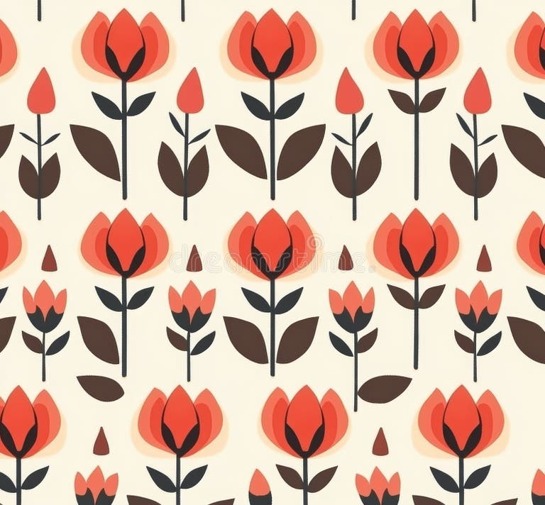 Flowers in a Seamless, Retro Scandinavian-style Pattern Stock Image ...