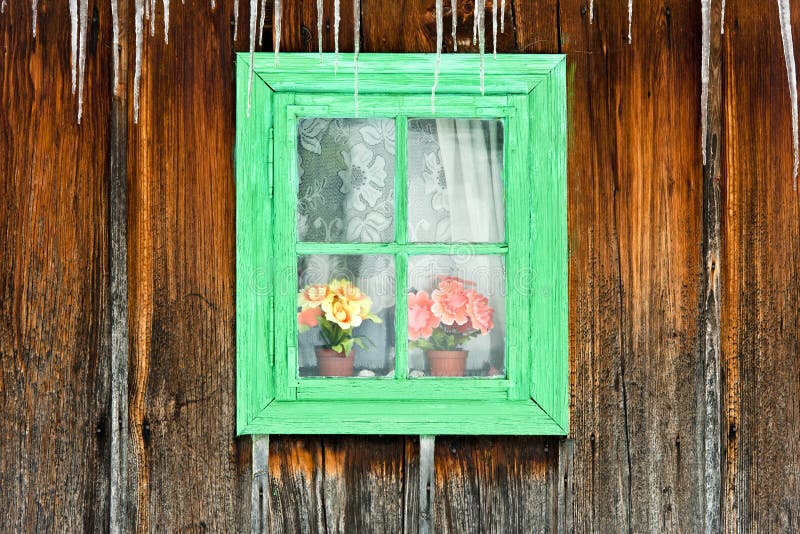 Flowers Seen through a Wooden Window of an Old House Stock Image ...