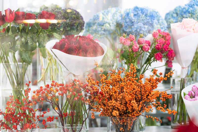 Flowers in Showcase of Flower Shop Stock Photo - Image of decor, cozy ...