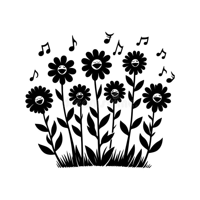 Flowers singing silhouette stock illustration. Illustration of leaf ...