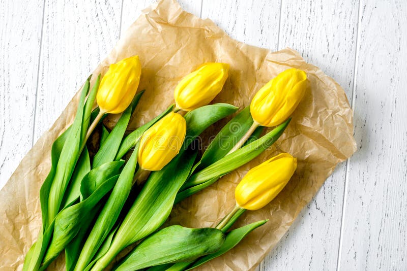 Flowers Spring Tulips Top View on Wooden Background Stock Photo - Image ...