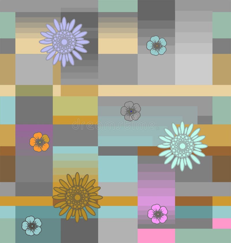 Flowers with squares stock illustration. Illustration of abstract ...