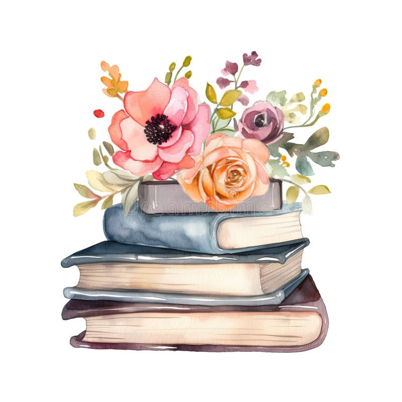 Stack Books Flowers Stock Illustrations – 194 Stack Books Flowers Stock ...