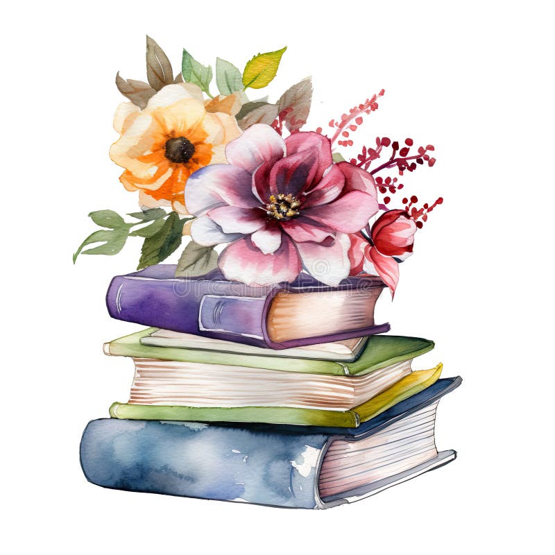Stack Books Flowers Stock Illustrations – 194 Stack Books Flowers Stock ...