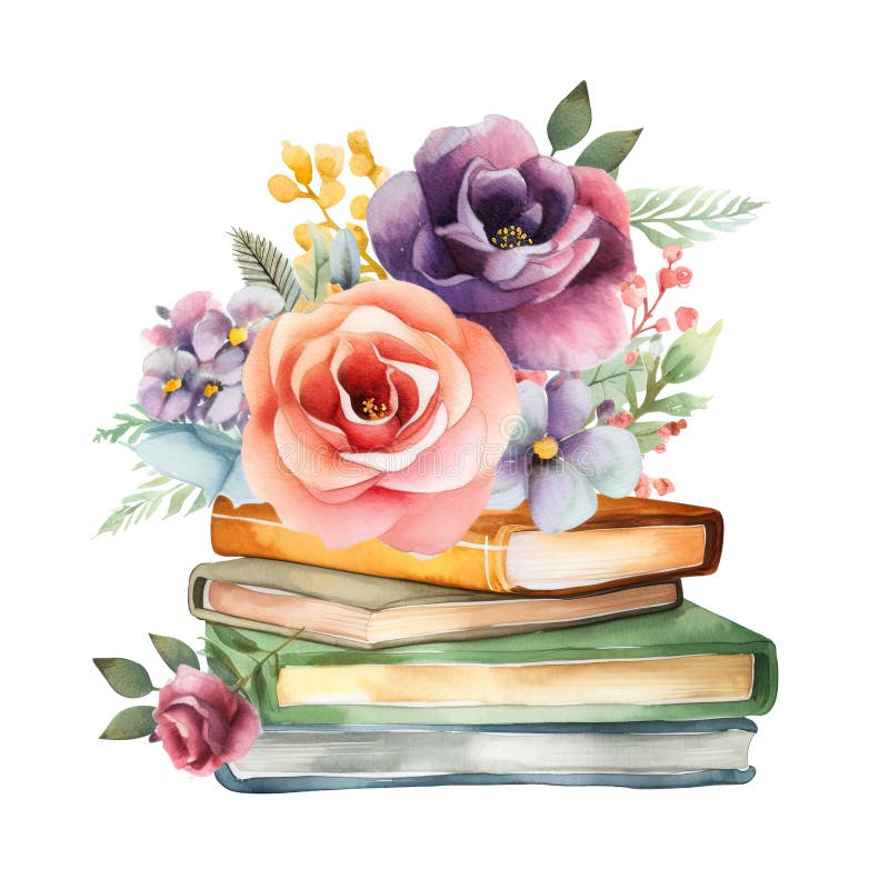Stack Books Flowers Stock Illustrations – 194 Stack Books Flowers Stock ...