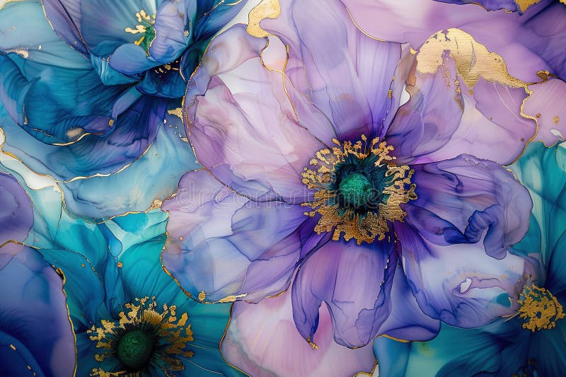 Flowers in the Style of Fluid Abstract Art and Alcohol Ink Drawing ...