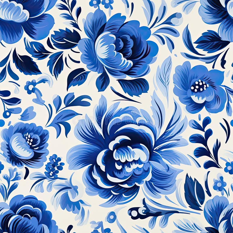 Flowers in the Style of Gzhel Stock Image - Image of ceramic, folk ...