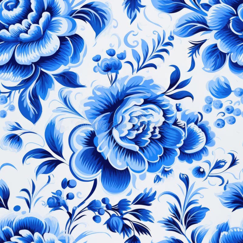 Flowers in the Style of Gzhel Stock Photo - Image of decoration ...