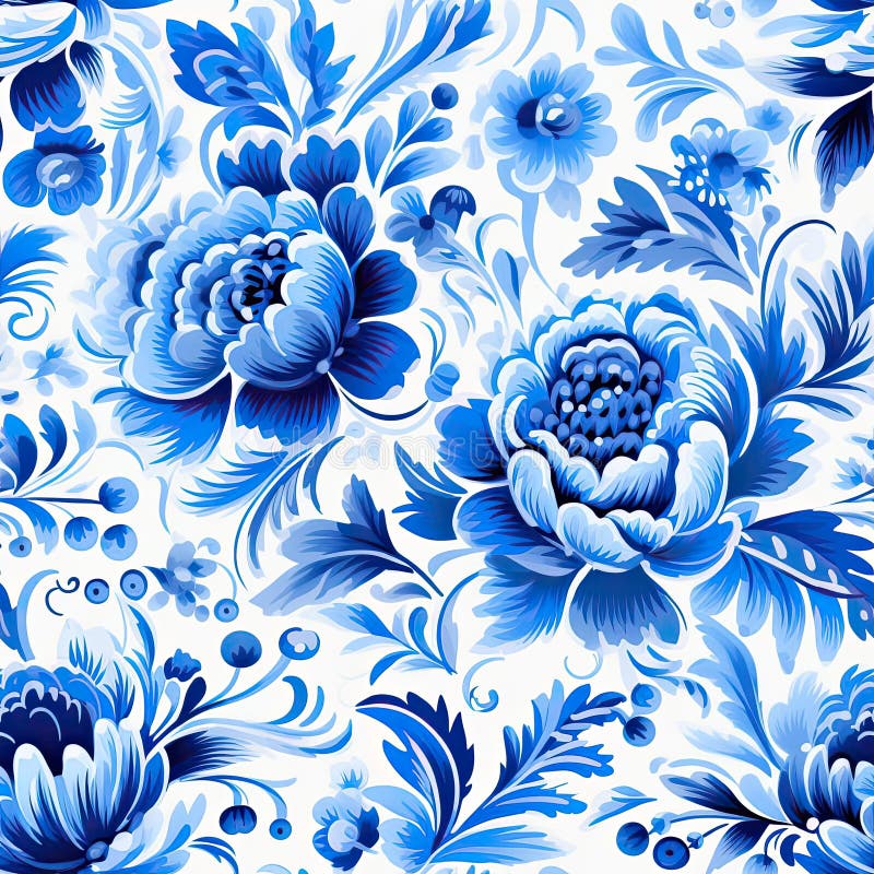 Flowers in the Style of Gzhel Stock Image - Image of culture, drawing ...