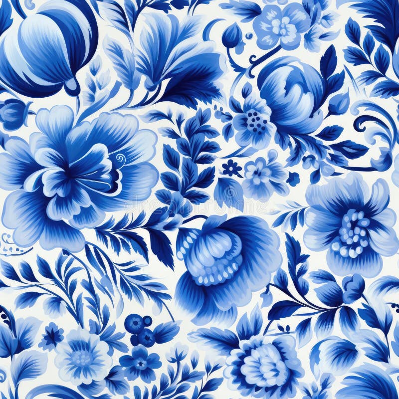 Flowers in the Style of Gzhel Stock Photo - Image of background ...