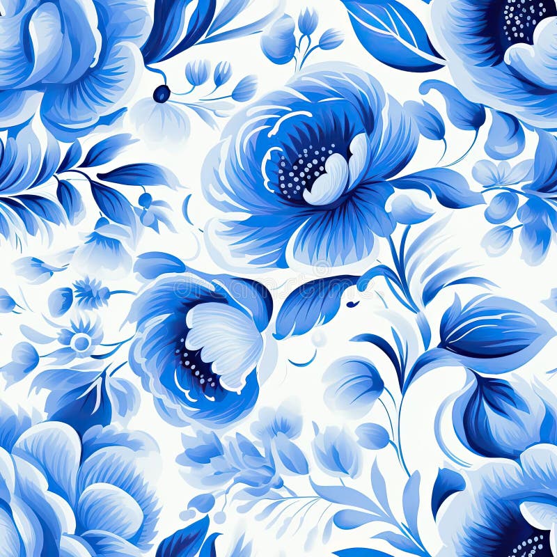 Flowers in the Style of Gzhel Stock Illustration - Illustration of ...