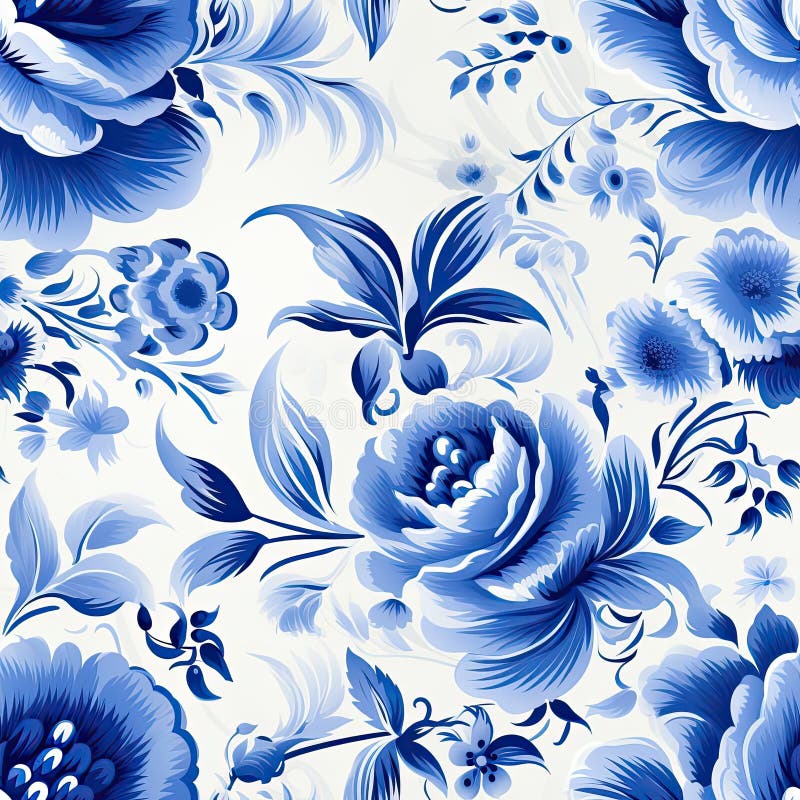 Flowers in the Style of Gzhel Stock Illustration - Illustration of ...