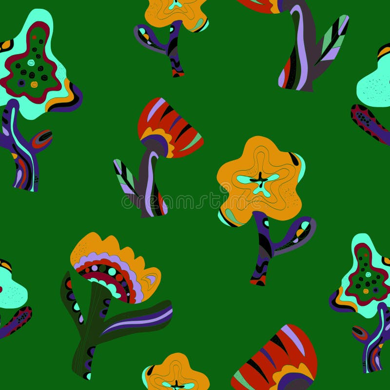 Flowers Stylized Folk Art Elements Vector Seamless Overlapping Stock ...