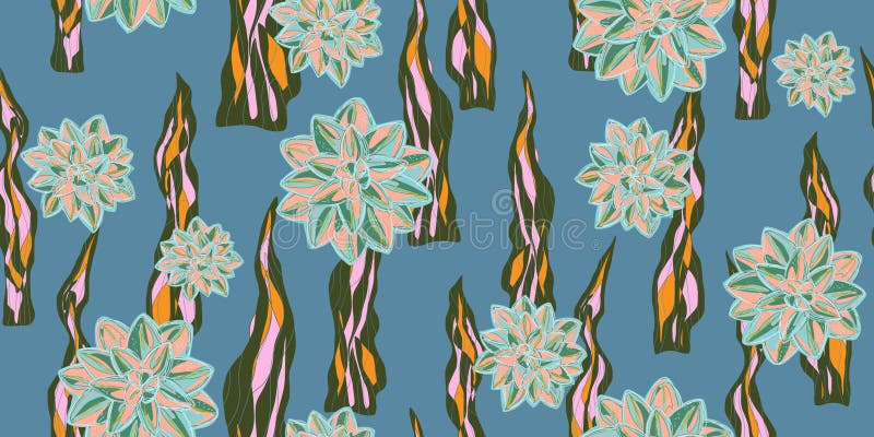 Flowers Succulents Ornament Stylized Blooming Linear Elements Natural ...