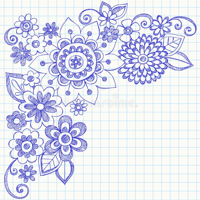 Flowers and Swirls Sketchy Notebook Doodles Stock Vector - Illustration ...