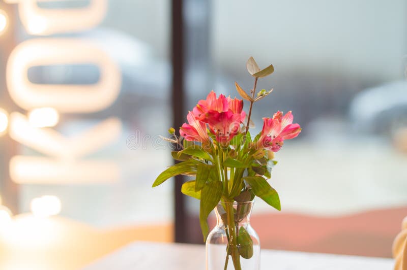 Flowers on a Table in a Cafe. a Table in a Cafe Stock Photo - Image of ...