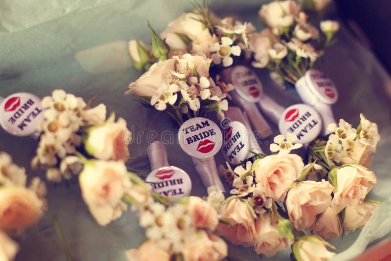 Flowers with Team Bride Badge Stock Image - Image of fashion, hanging ...