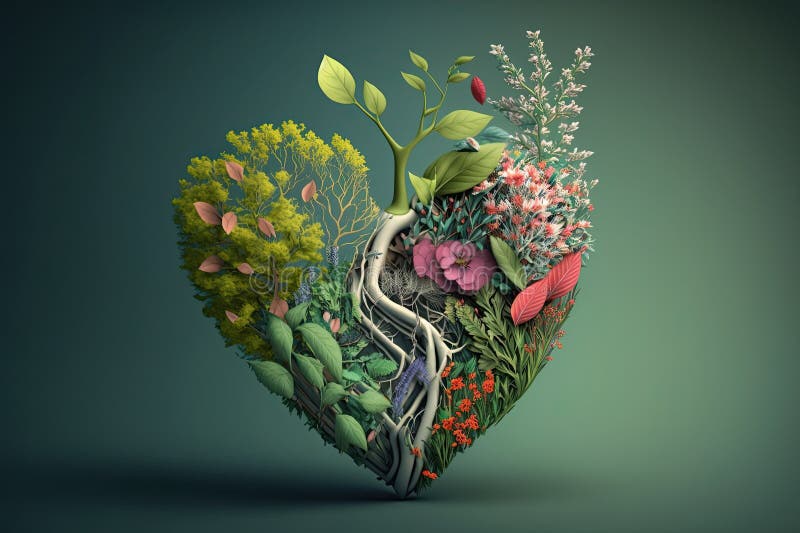 Flowers, Trees and Plants in Heart Shape (AI Generated) Stock ...