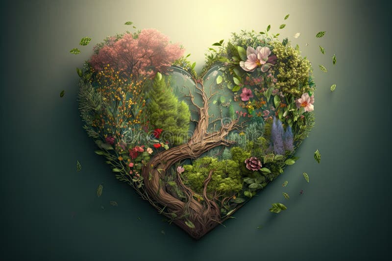 Flowers, Trees and Plants in Heart Shape (AI Generated) Stock ...