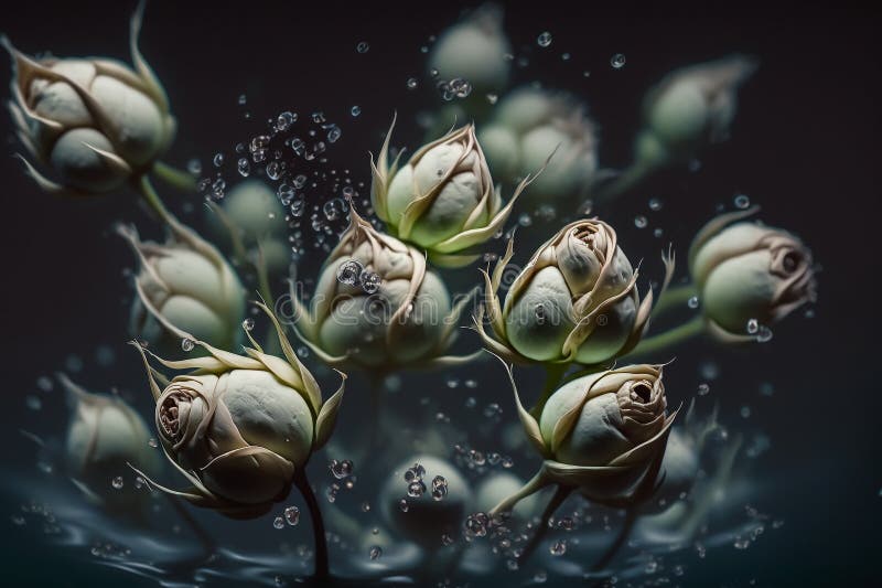 Flowers Under Water, Flower Splashes in Dark Illustration Generative AI ...