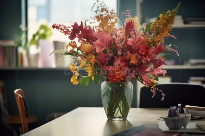 Flowers in a Vase on an Office Desk Stock Illustration - Illustration ...