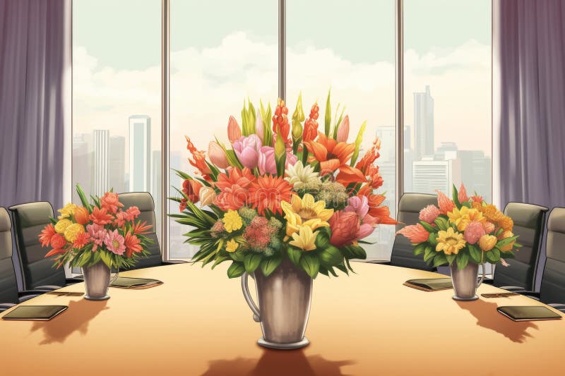 Flowers in a Vase on a Table in a Meeting Room - Ai Generated Stock ...