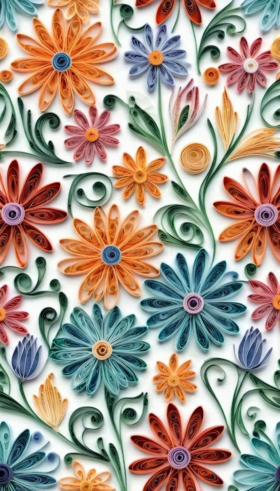 Flowers Wallpaper in Quilling Technique. AI Generated Stock ...