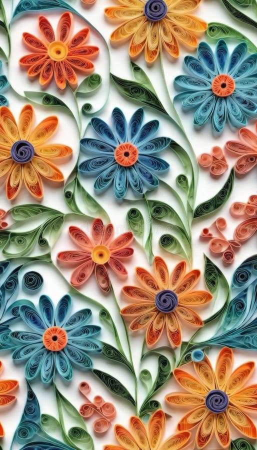 Flowers Wallpaper in Quilling Technique. AI Generated Stock ...