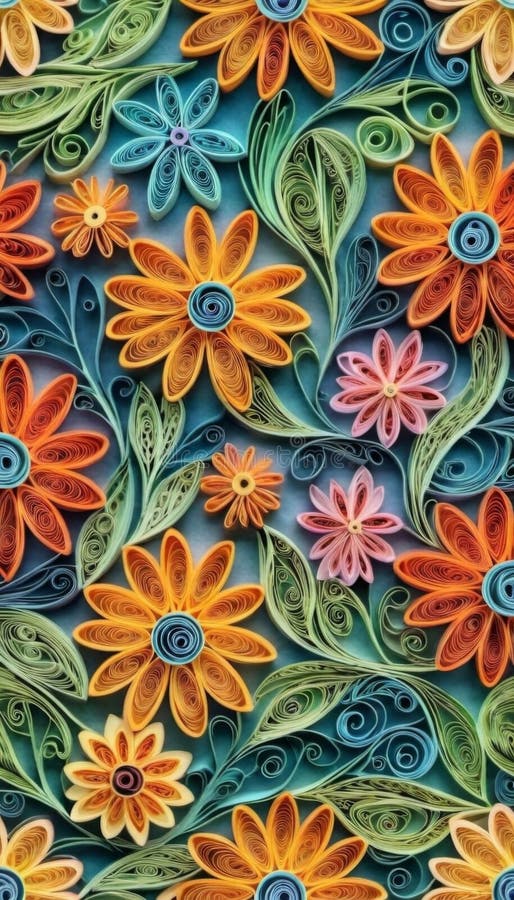 Flowers Wallpaper in Quilling Technique. AI Generated Stock ...