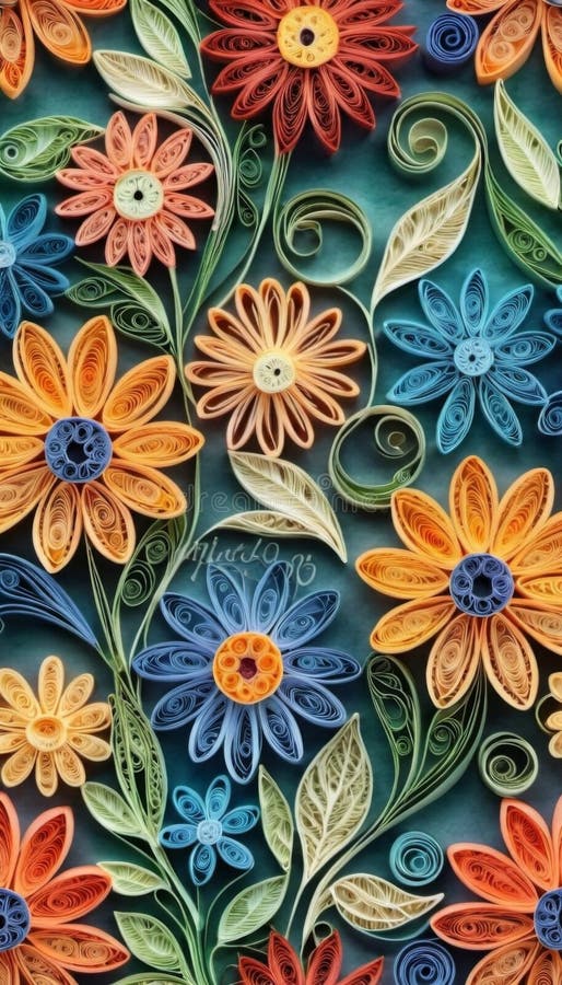 Flowers Wallpaper in Quilling Technique. AI Generated Stock ...