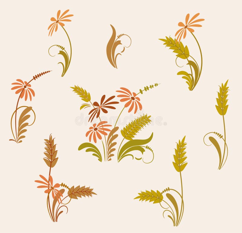 Flowers and wheat stock vector. Illustration of element - 8532913