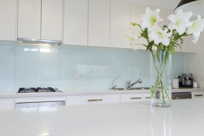 Close Up Kitchen Splashback Bench Stock Image - Image of domestic, aqua ...