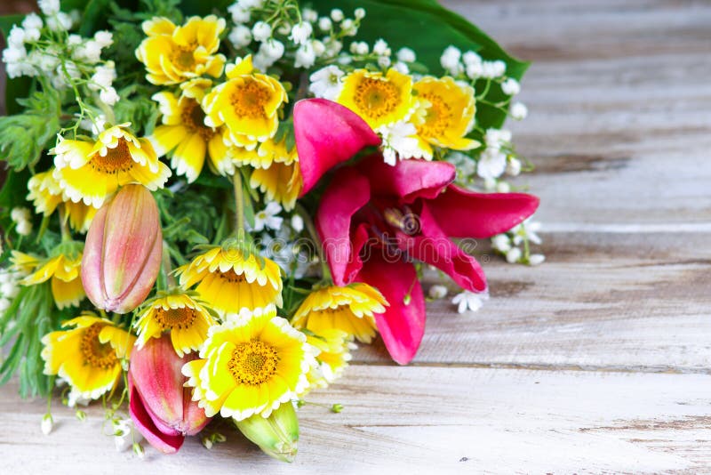 Flowers on the Wooden Table Stock Image - Image of decoration, objects ...
