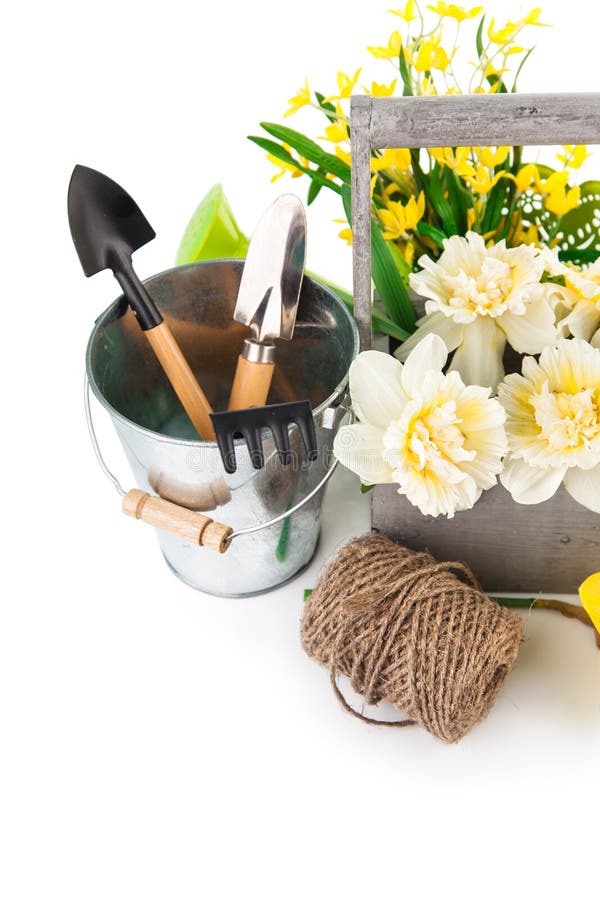 Flowers and Working Tools for Gardening or Flower-growing Stock Photo ...