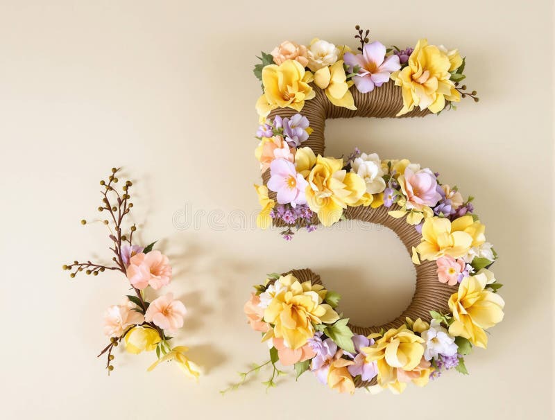 A Flowery Number 5 is Displayed on a Wall Stock Illustration ...