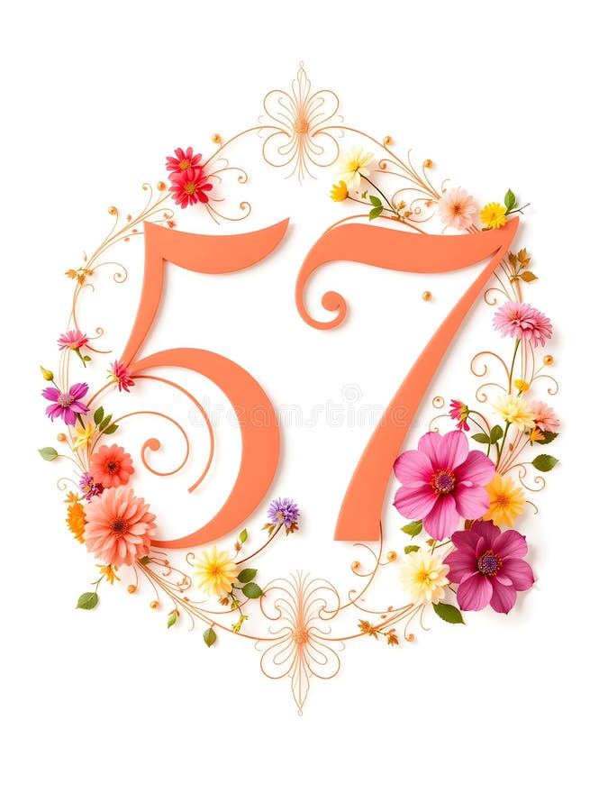 A Flowery Number 57 is Written in a Circle Stock Illustration ...