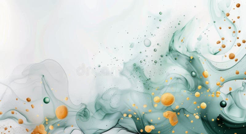 Flowing Abstract Design with Green and Gold Accents on a Smooth White ...