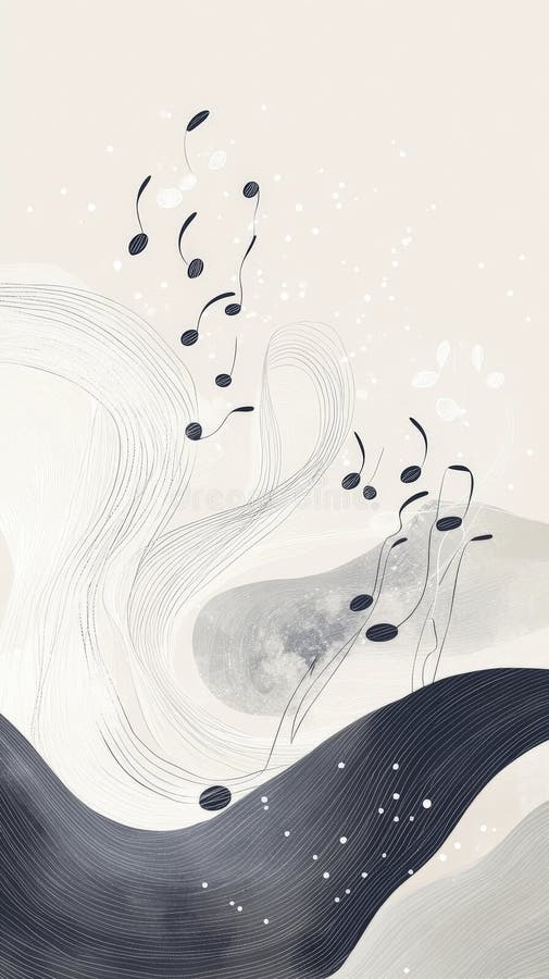 Flowing Abstract Waves Adorned with Musical Notes Stock Illustration ...