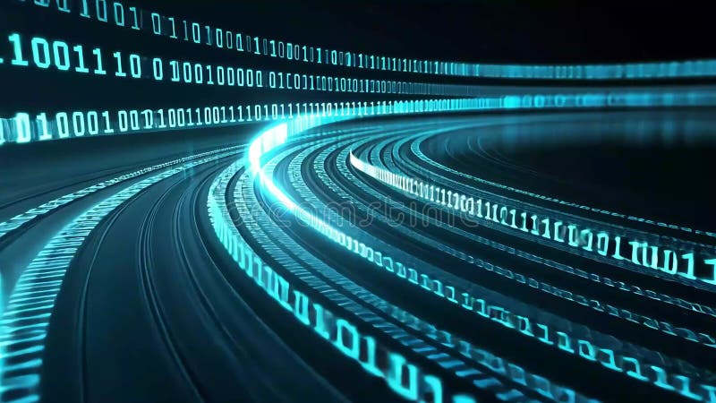 Flowing Binary Code Streams On A Dark Background Data Transfer