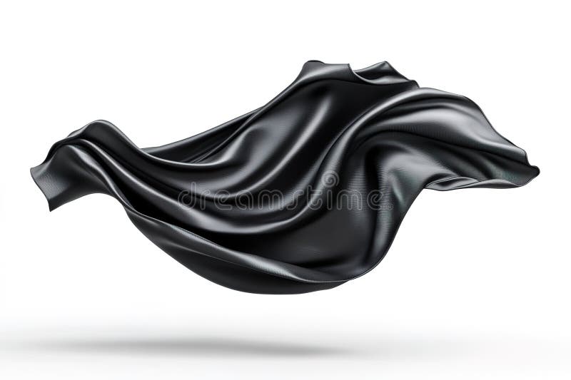 Flowing Black Fabric Elegant Abstract Drape on White Background ...