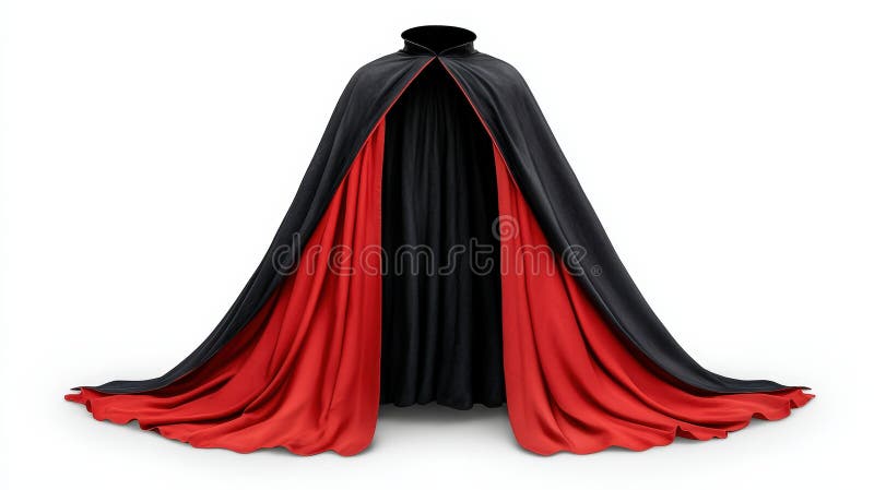 A Flowing Black and Red Cape Draped Elegantly Against a White Isolated ...