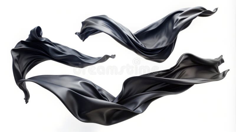 Flowing Black Silk 3D Render, Abstract Elegance Stock Illustration ...