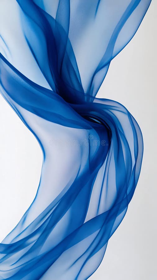 Flowing Blue Fabric Against White Background Abstract Movement Texture ...