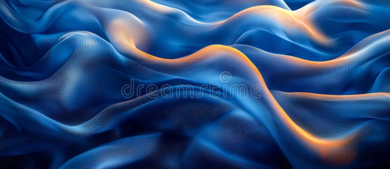 Flowing Blue Fabric Waves with Golden Highlights Stock Photo - Image of ...