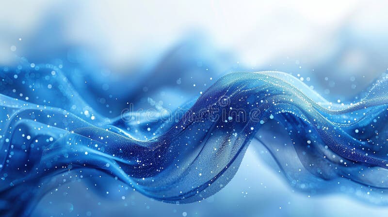 Flowing Blue Fabric Waves with Shimmering Particles 3d Rendering Image ...