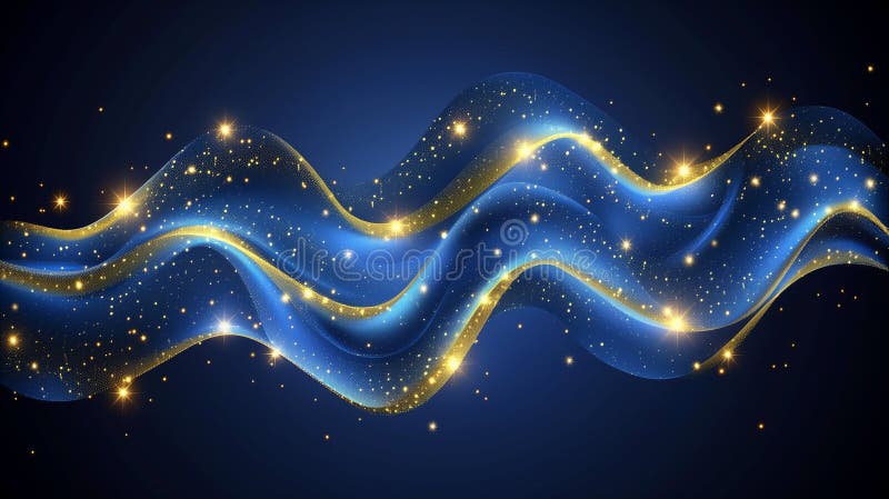 Flowing Blue and Gold Wave Pattern with Sparkling Stars Creating a ...